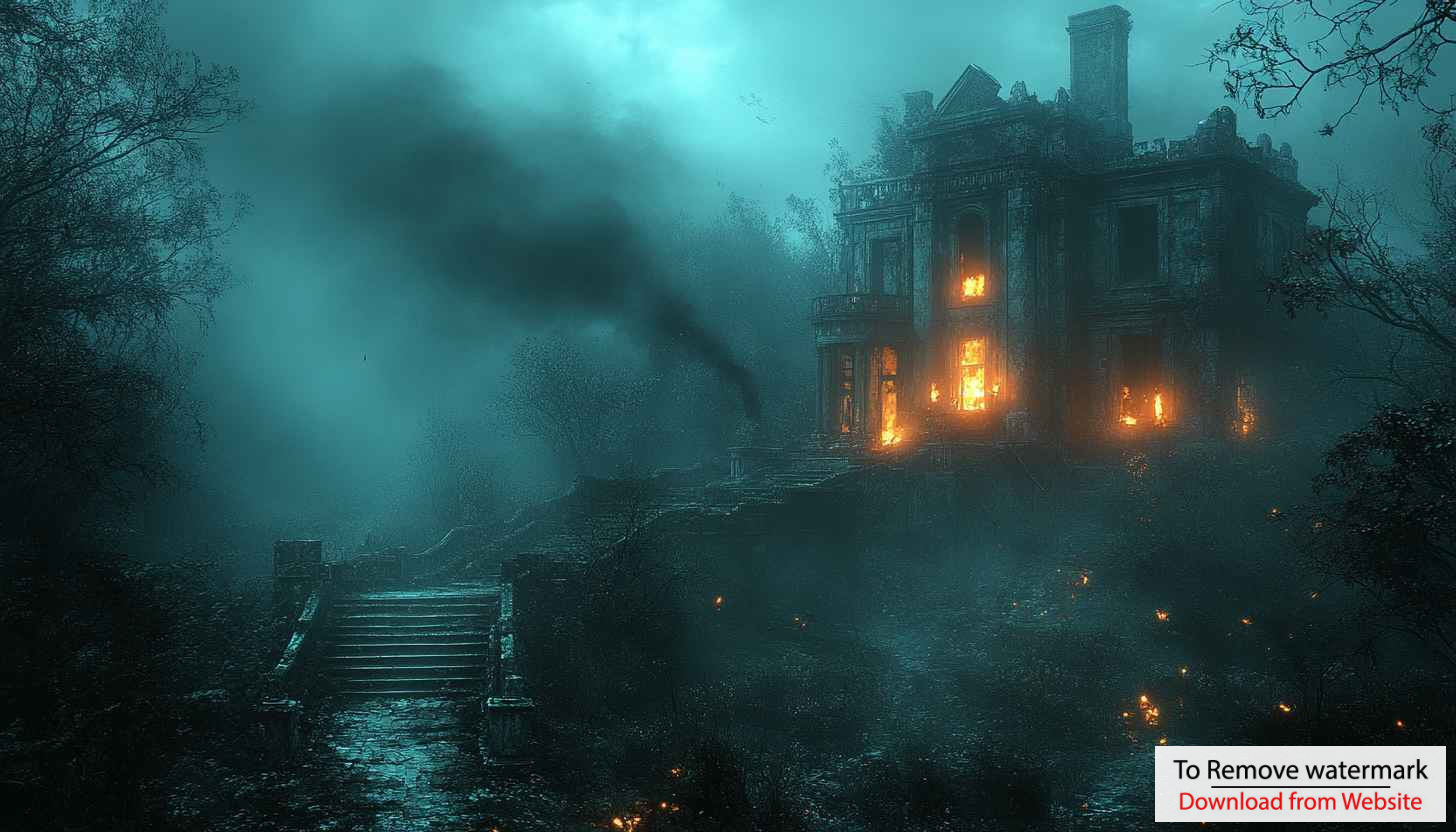 Burning Haunted House 4K Desktop Wallpaper Free Mobile Background ...