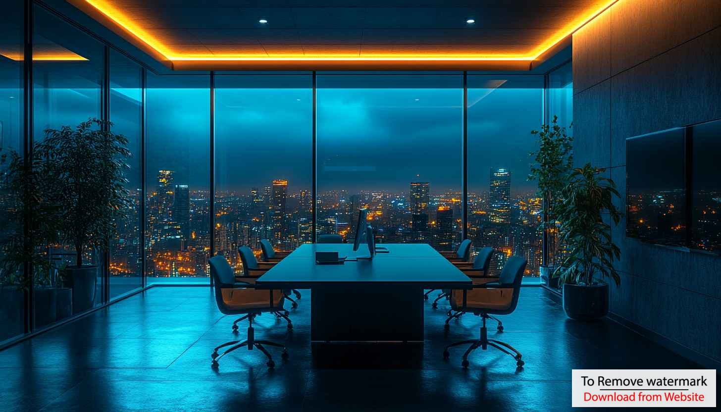 Modern Office Night City View 4K Desktop Wallpaper Background - Free Img